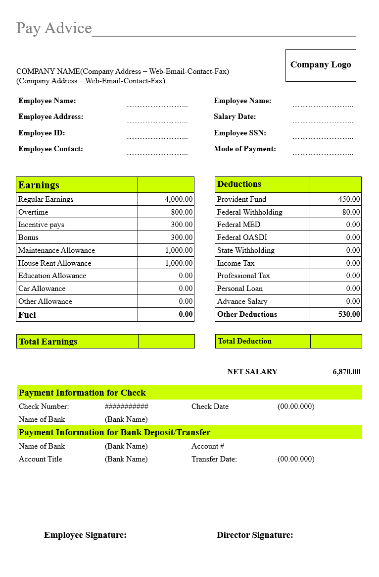 Pay Advice Template | Free Payslip Templates