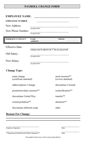 Payroll Change Form | Free Payslip Templates