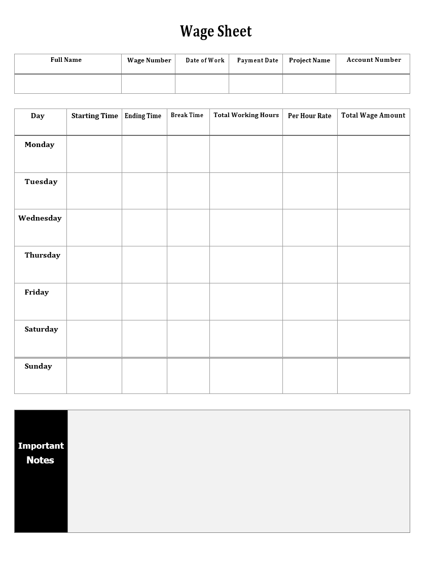 Wage Sheet Template | Free Payslip Templates