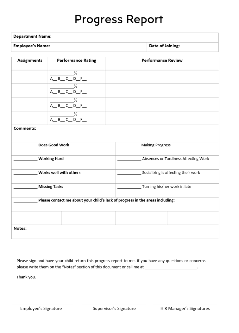 Progress Report Template | Free Payslip Templates